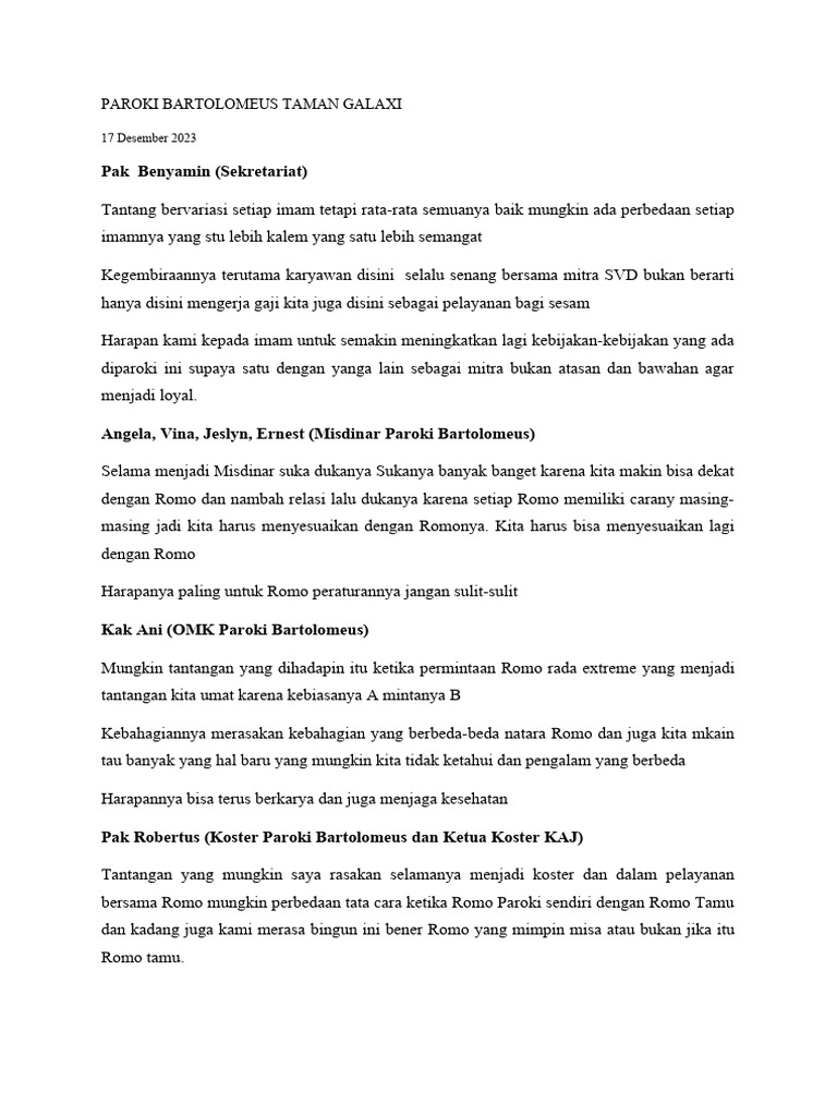 Paroki Bartolomeus Taman Galaxi | PDF