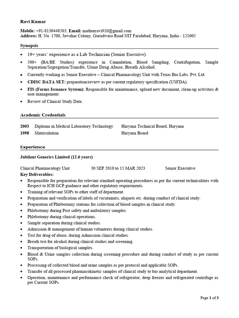 Ravi Kumar | PDF | Clinical Trial | Laboratories
