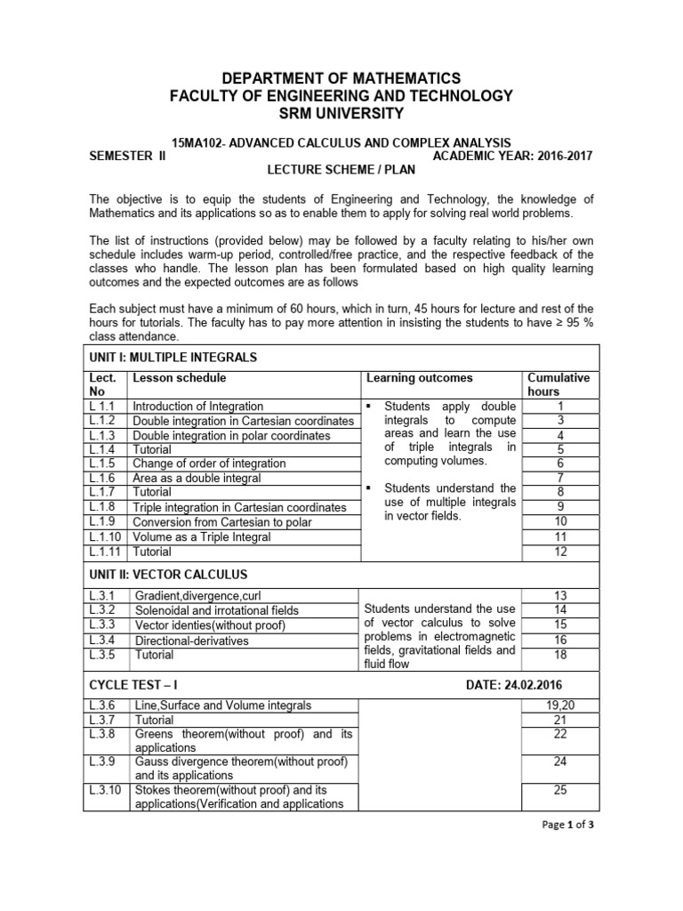 15MA102 Advanced Calculus & Complex Analysis | PDF | Mathematical Analysis | Mathematics