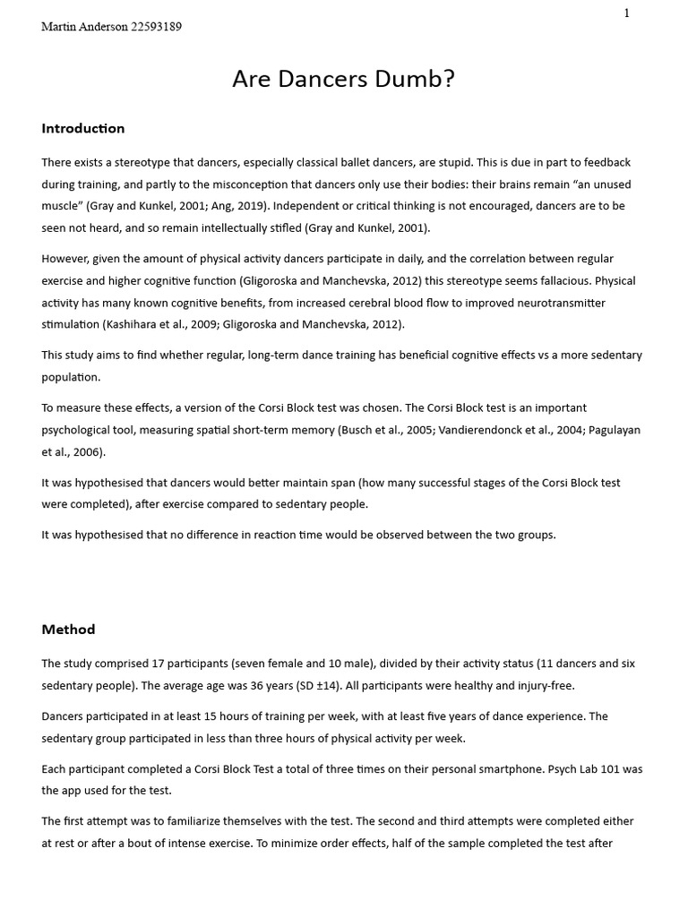 Are Dancers Dumb? Investigating The Effects of Dance Training On ...