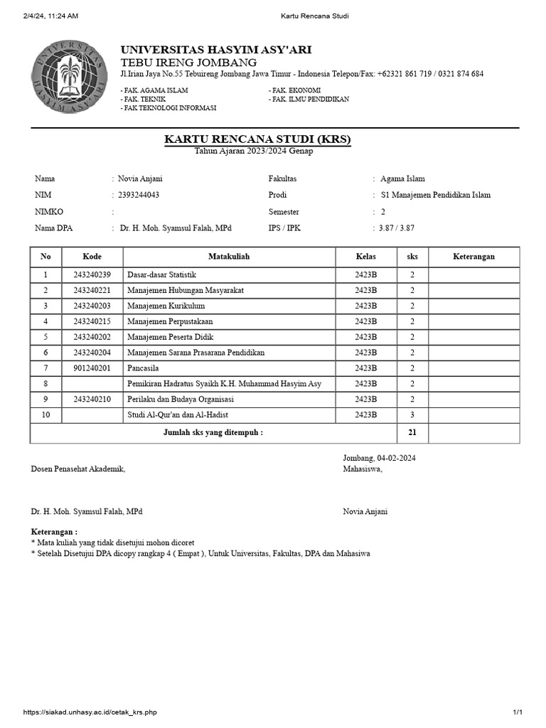 Kartu Rencana Studi Novi | PDF