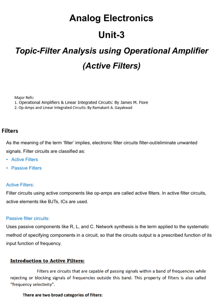 Active Filters-Design and Analysis | PDF | Electronic Filter | Operational Amplifier