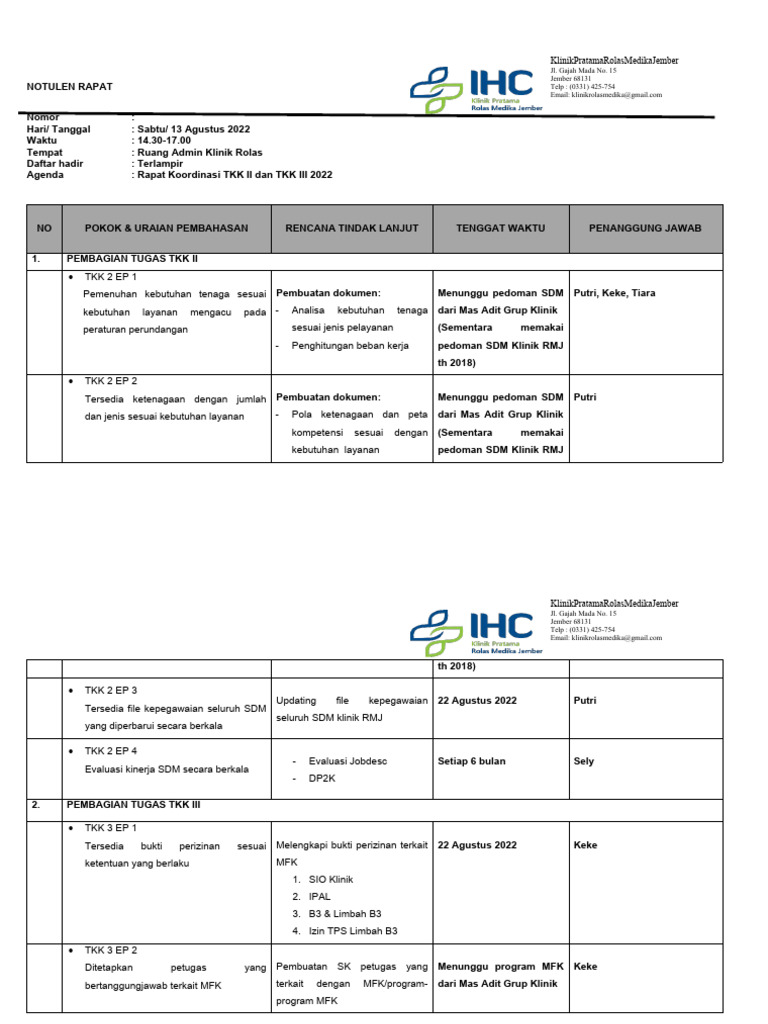 Notulen Rapat TKK 2 - 3 | PDF