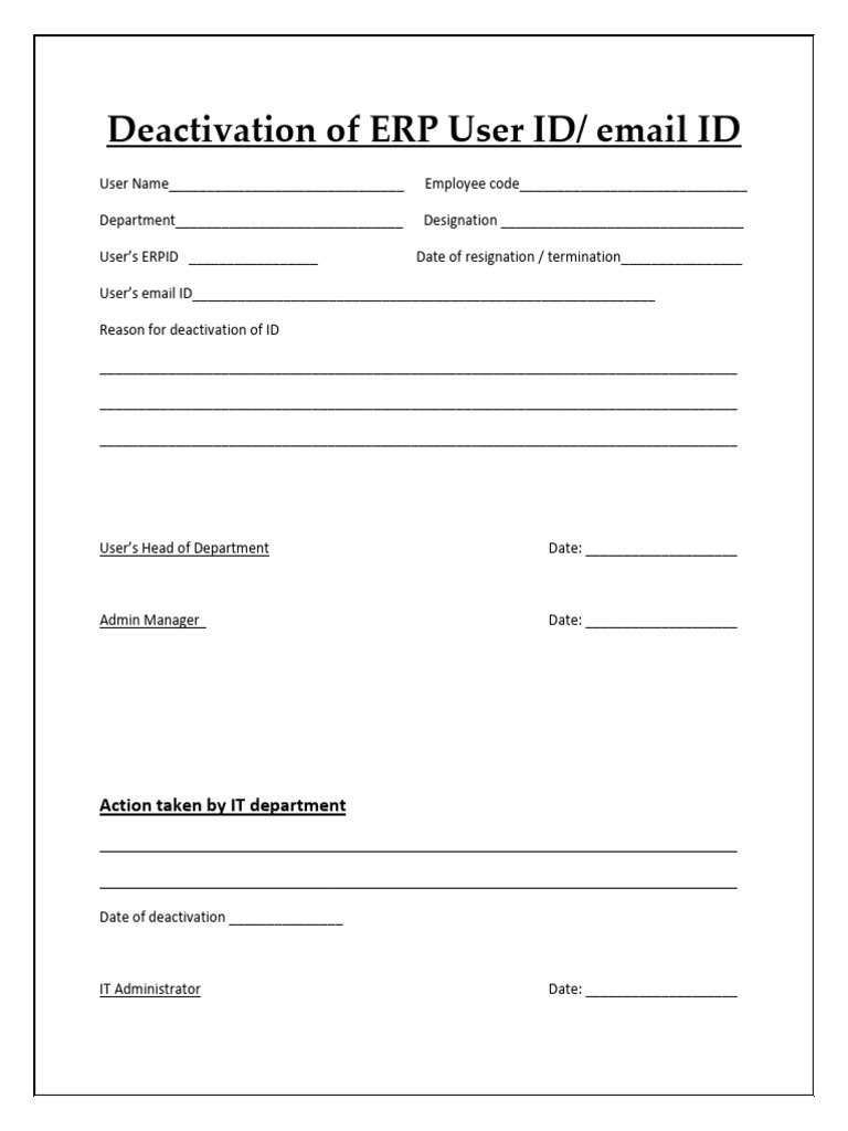 ERP User ID Deactivation Form | PDF | Career & Growth