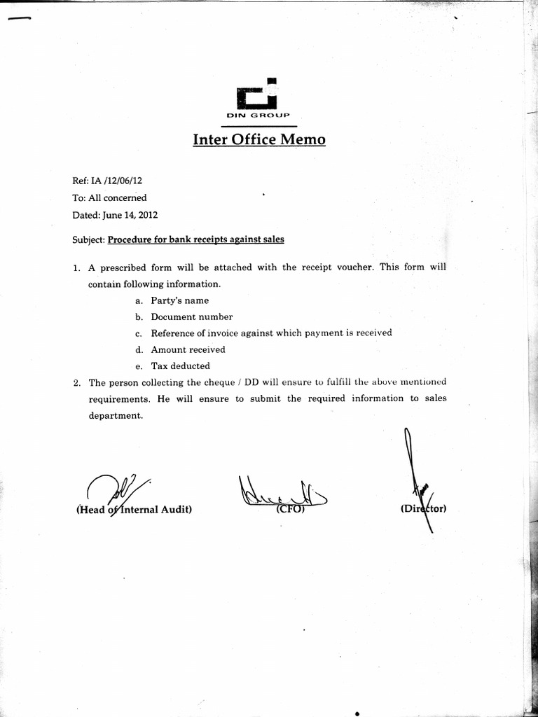 12-IOM Procedure For Receipts Against Sales | PDF