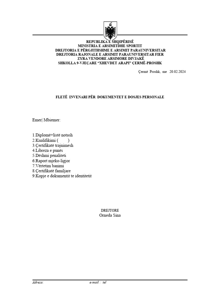 Flete Inventarizimi I Dosjeve | PDF