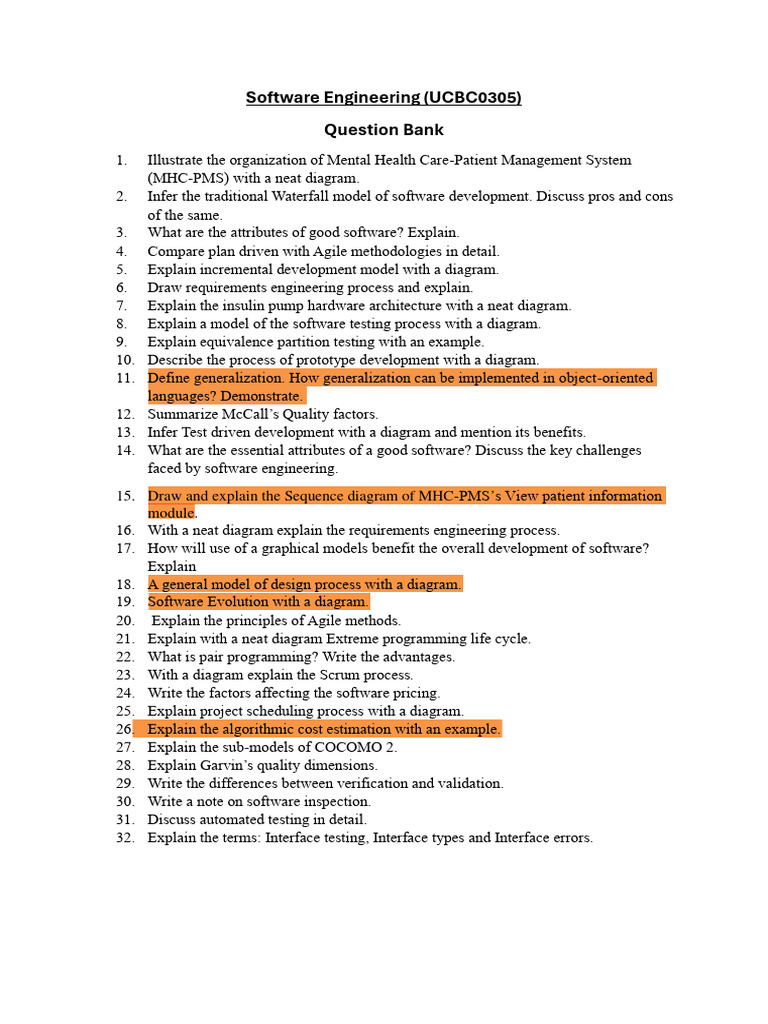 Software Engineering Question Bank | PDF
