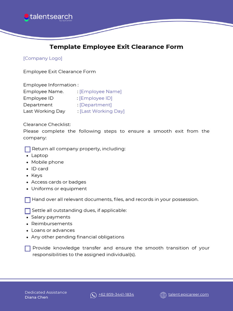 Template Employee Exit Clearance Form | PDF