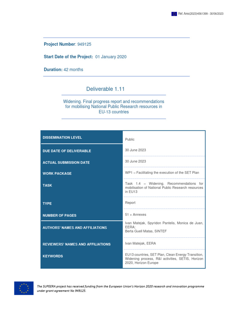 Widening. Final Progress Report and Recommendations For Mobilising National Public Research ...