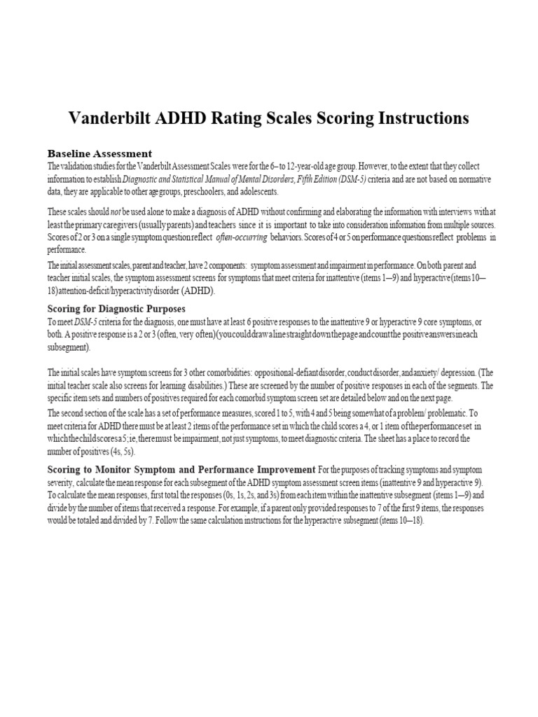 Vanderbilt ADHD Scales Scoring Guide | PDF | Attention Deficit ...
