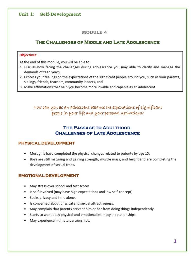 PD 110 Lesson 4 | PDF | Adolescence | Psychological Concepts
