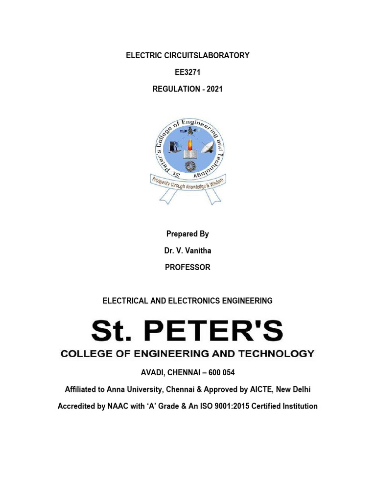 Ee3271 Ec Lab Spcet | PDF | Electrical Network | Engineering