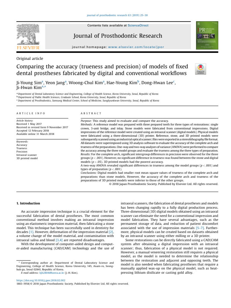 Comparing The Accuracy Trueness and Precision of Models of Fixed Dental ...