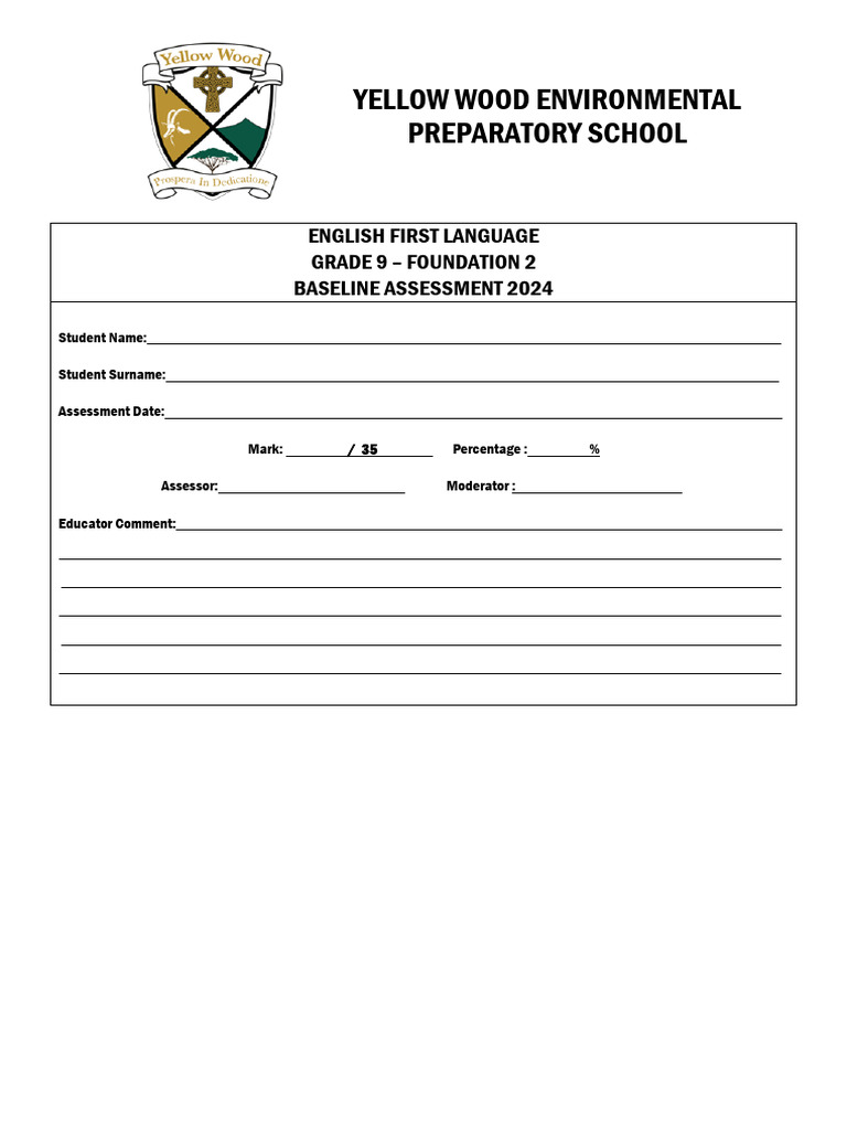 Grade 9 English Baseline Assessment 2024 | PDF | Noun | Columbidae