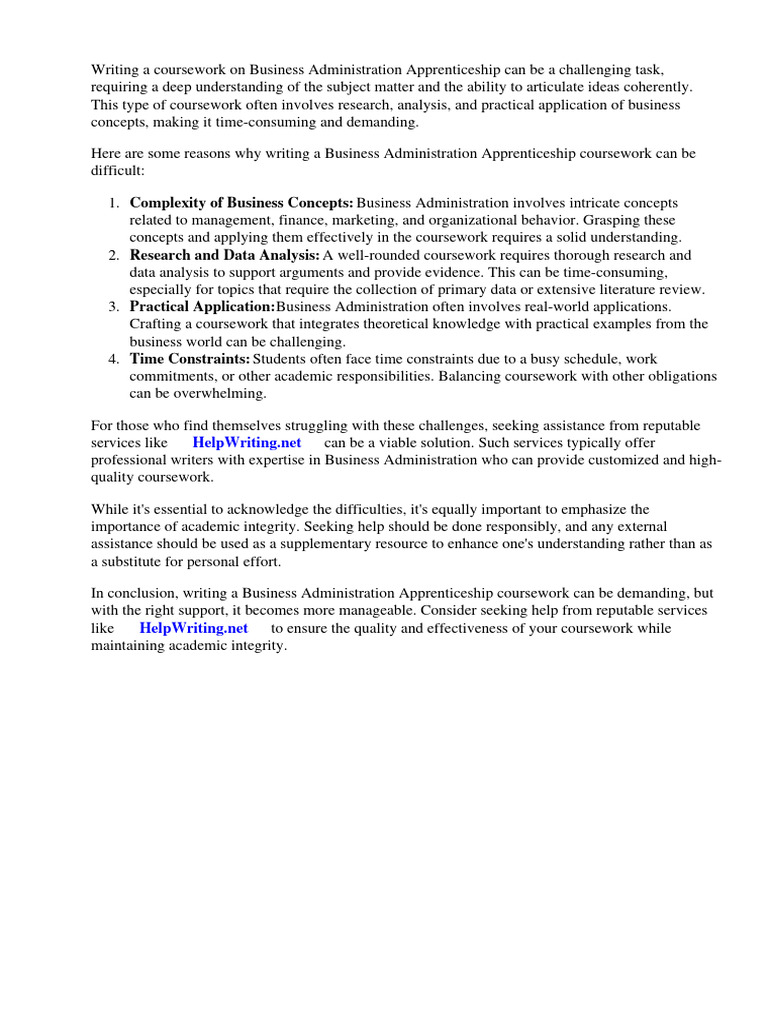 Business Administration Apprenticeship Coursework | PDF ...