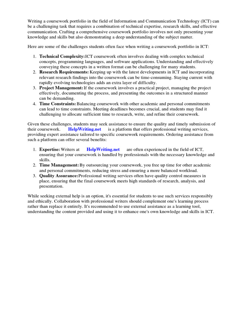ICT Coursework Portfolio Challenges | PDF | Educational Technology ...