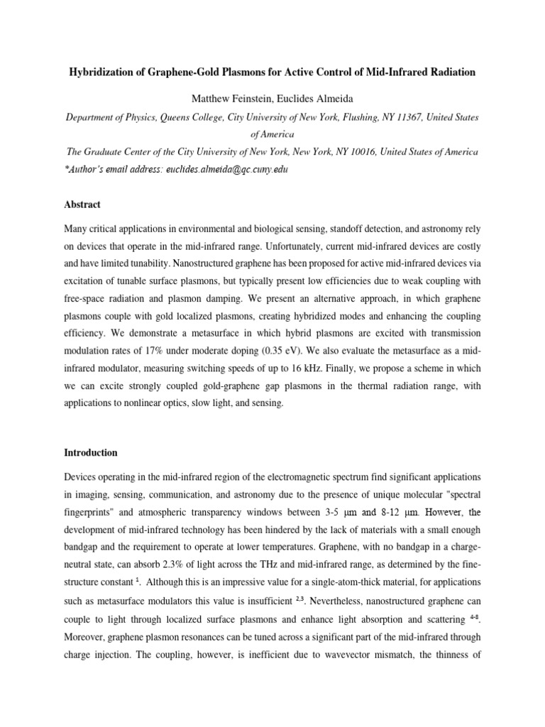 Hybridization of Graphene-Gold Plasmons For Active Control of Mid ...