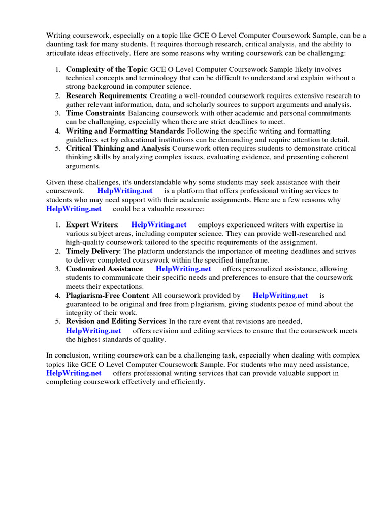 Gce o Level Computer Coursework Sample | PDF | Critical Thinking