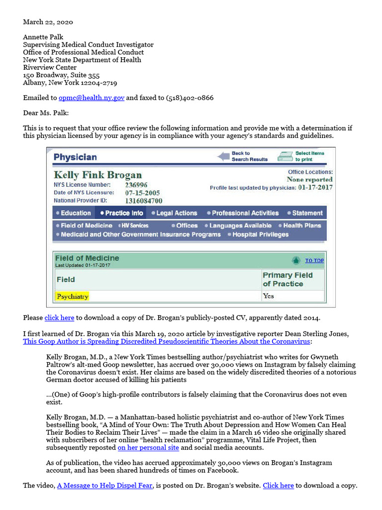 Three Years After My Complaint, Kelly Fink Brogan MD Surrenders Her New York State Medical ...