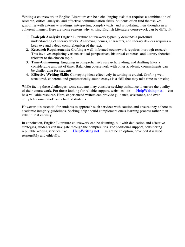 English Literature Coursework Tips | PDF | Essays | English Language