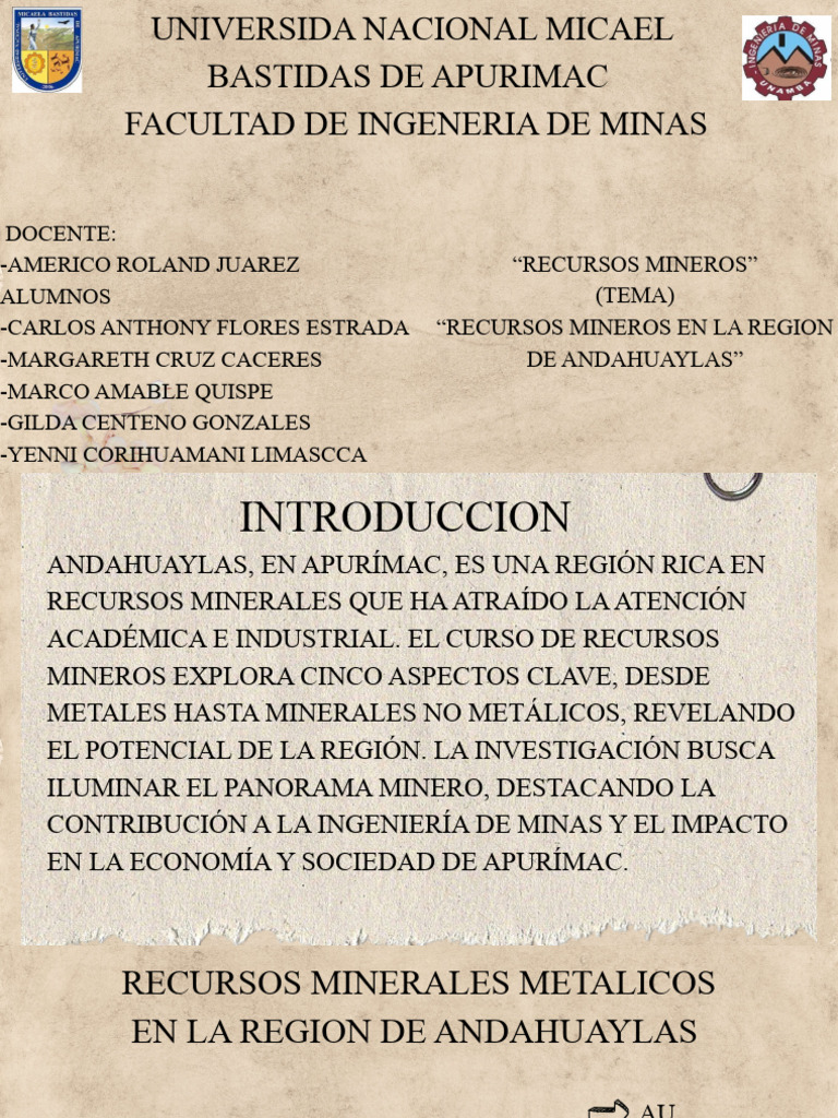 Universida Nacional Micael Bastidas de Apurimac Facultad de Ingeneria de Minas | PDF | Minería ...