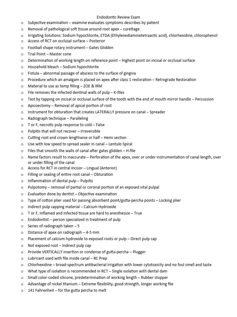 Endodontic Review Exam | Download Free PDF | Dentistry Branches | Dentistry