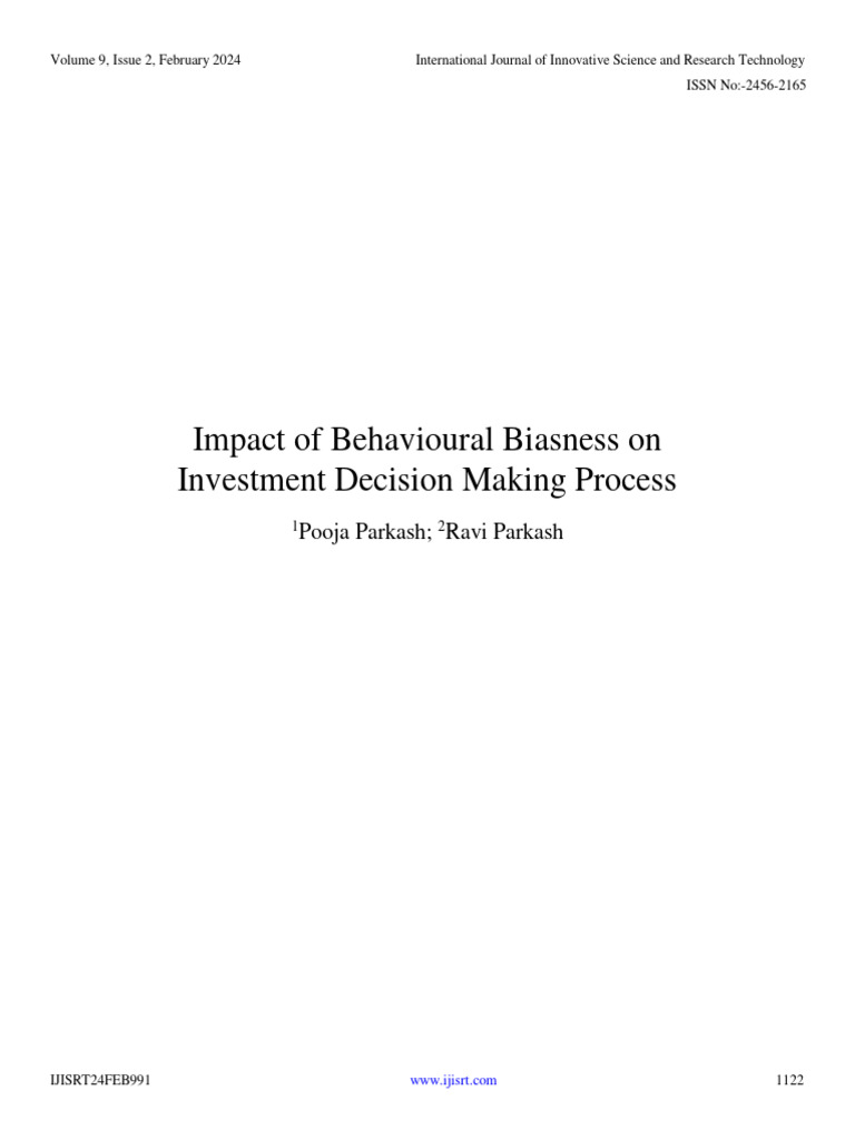 Impact of Behavioural Biasness On Investment Decision Making Process ...