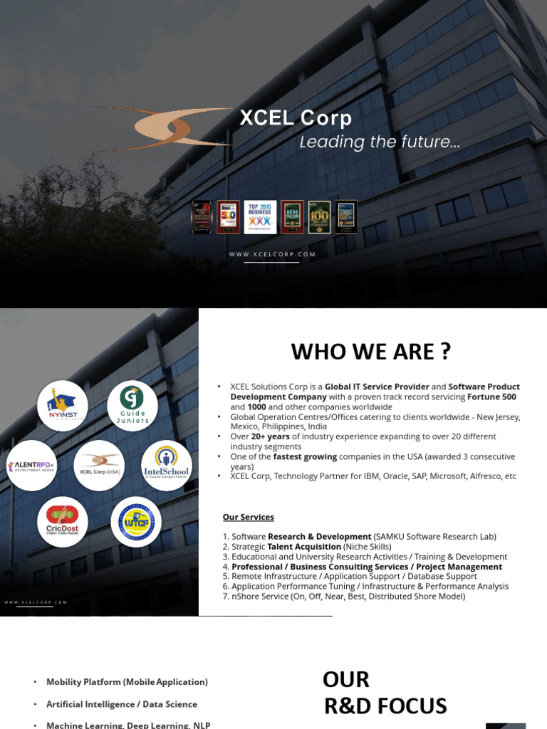Corporate Presentation Xcel Corp Pdf Business Software 