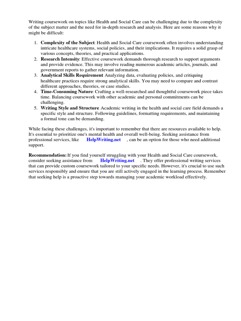 Health and Social Care Coursework Task 1 | PDF