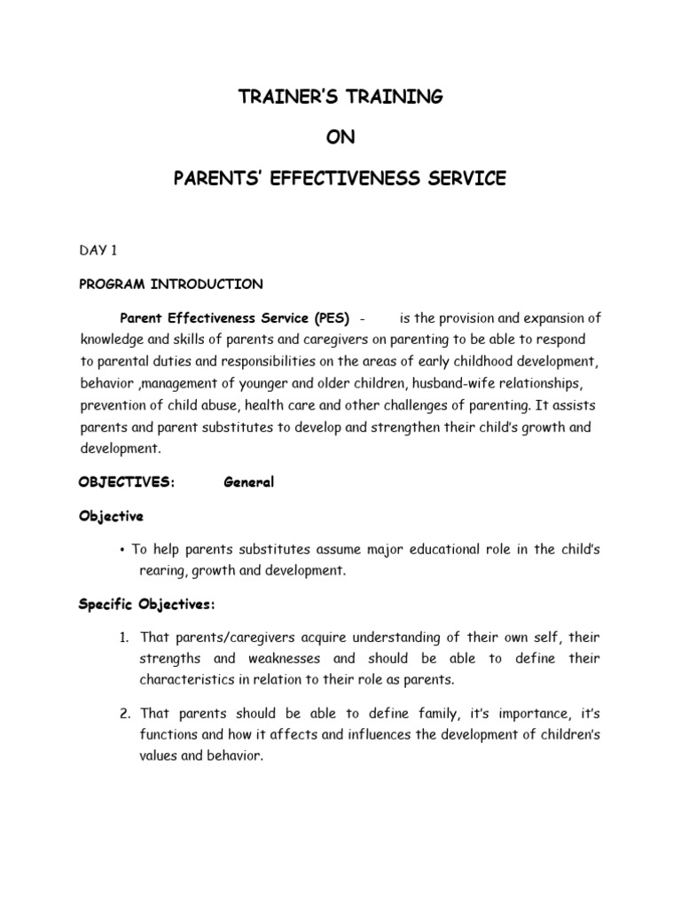 PES Trainer's Training Overview | PDF | Self Esteem | Child Development