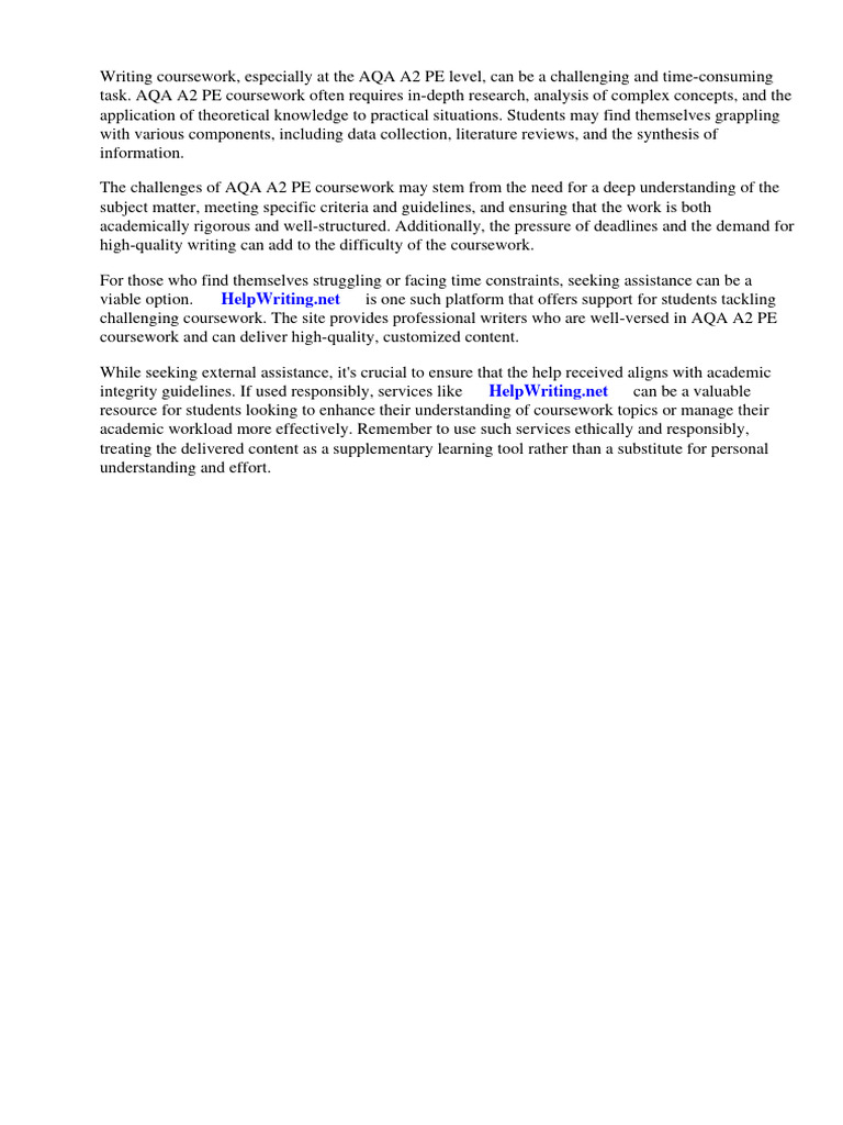 Aqa A2 Pe Coursework Exemplar | PDF