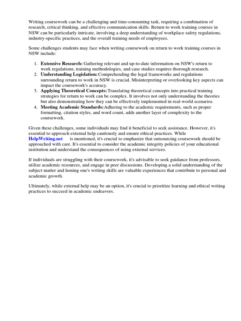 Return To Work Training Courses NSW | PDF | Employment