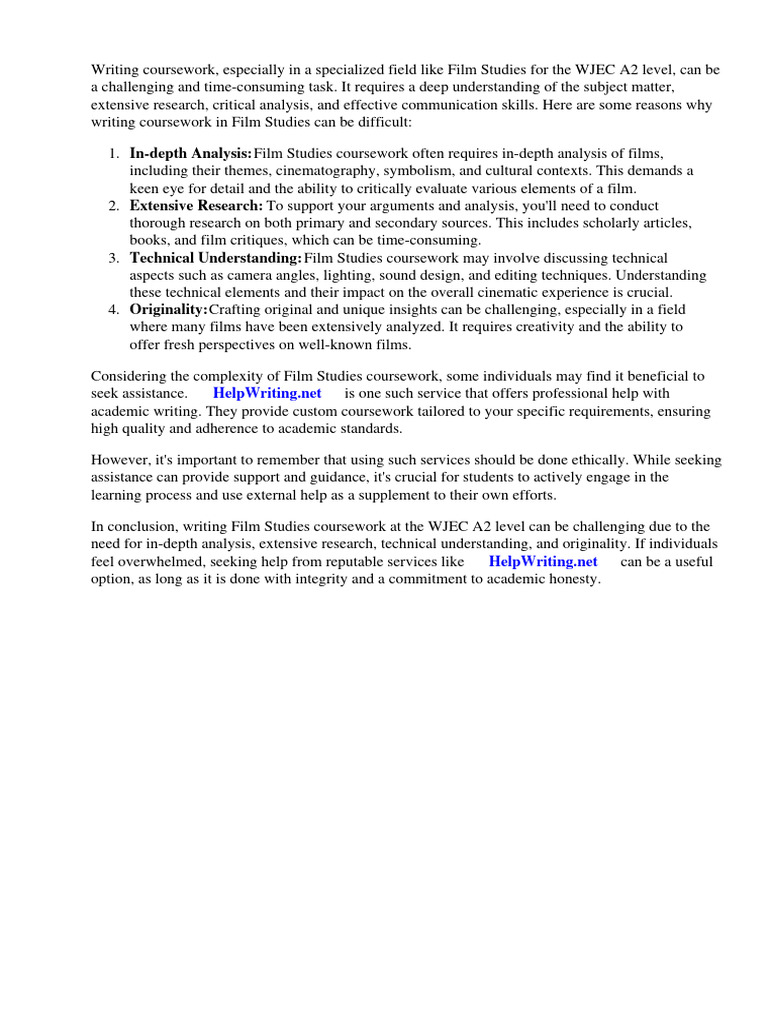 Film Studies Wjec A2 Coursework | PDF | Understanding | Knowledge