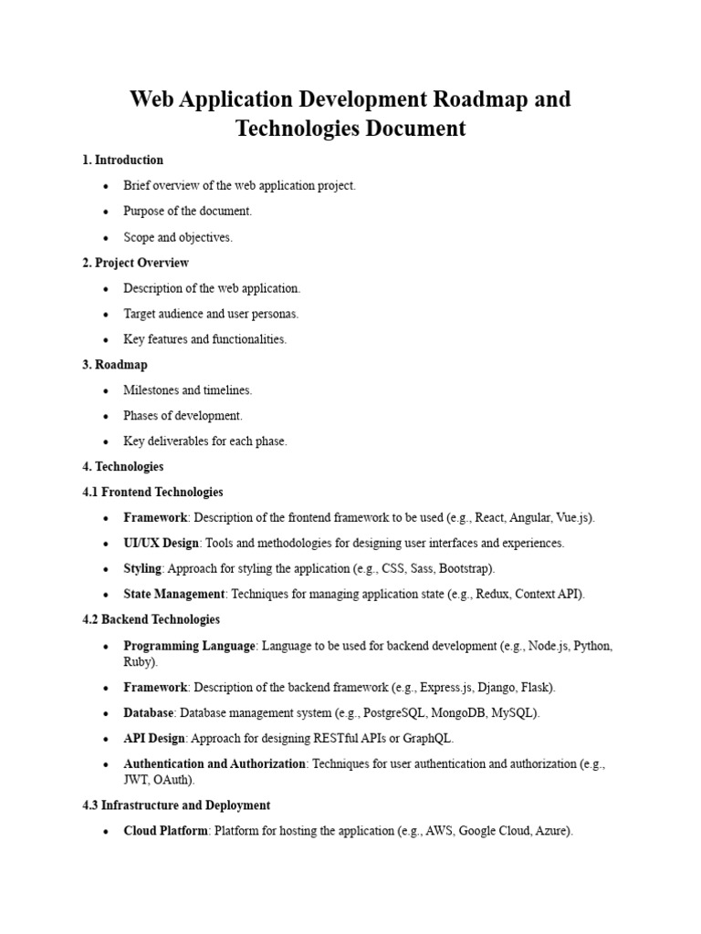 Web Application Development Roadmap and Technologies Document ...