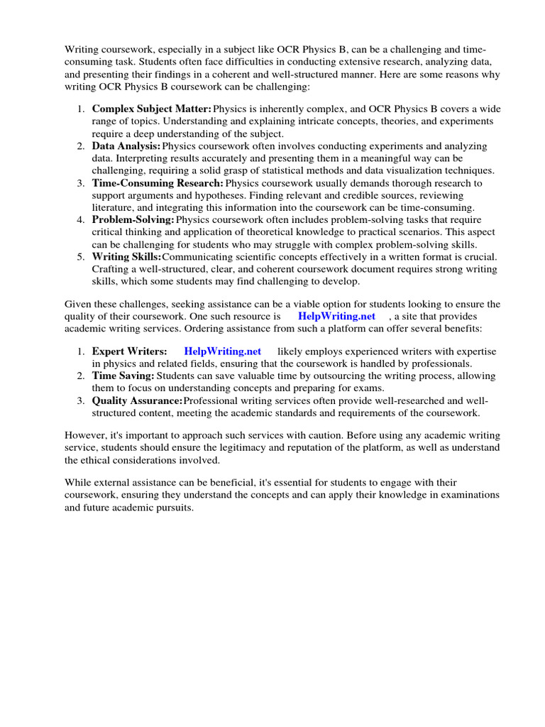 Ocr Physics B Coursework Ideas | PDF | Expert | Theory