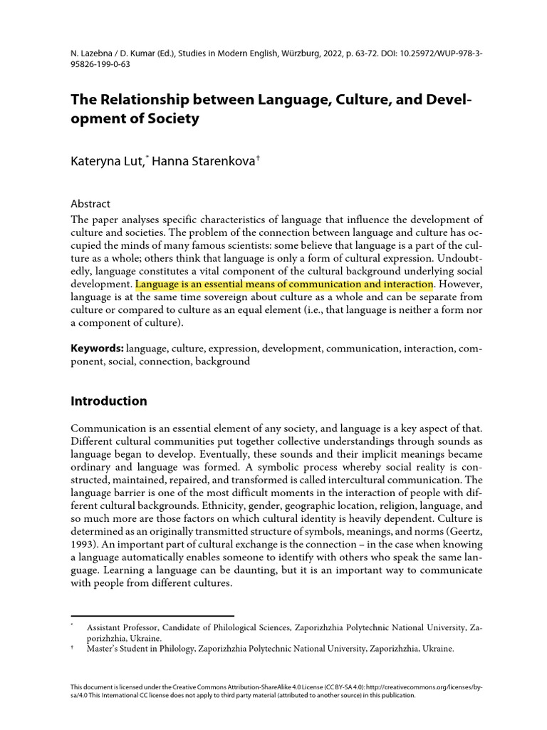 The Relationship Between Language Culture and Deve | PDF