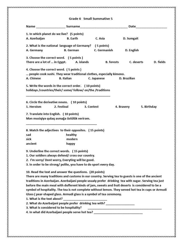 Grade 6 Summative Assessment Guide | PDF | Cooking, Food & Wine ...