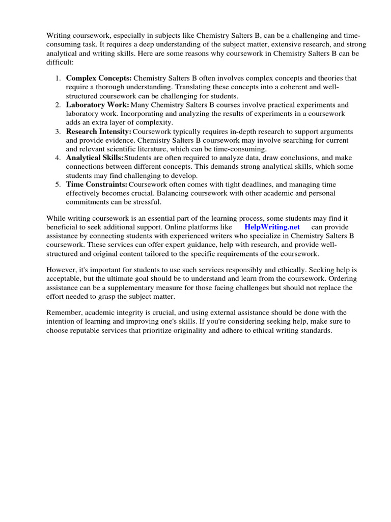 Chemistry Salters B Coursework | PDF | Molecules | Mole (Unit)