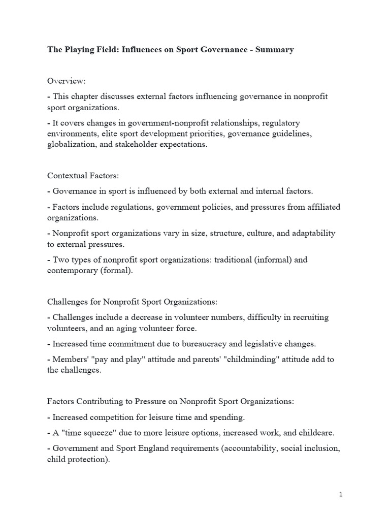 Stirling-Governance S1 - The Playing Field - Influences On Sport ...
