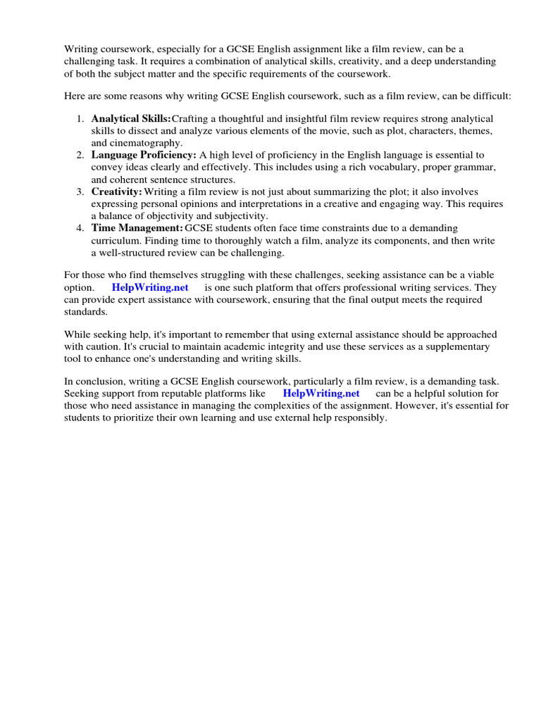 Gcse English Coursework Film Review | PDF | Creativity | English Language
