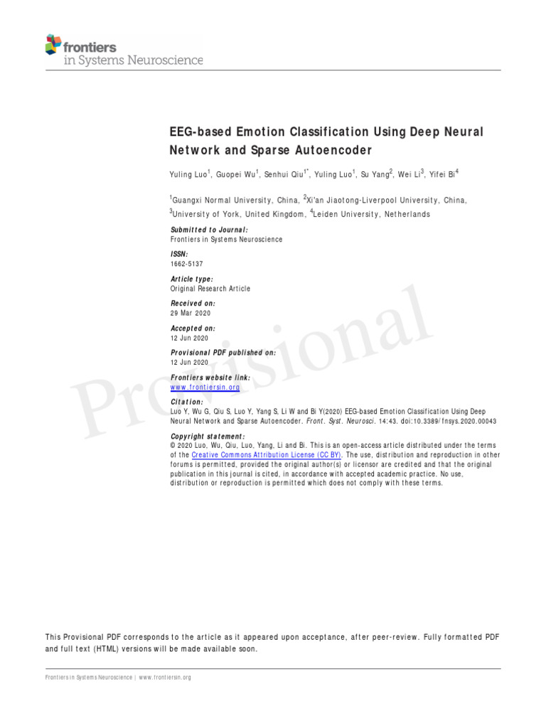 EEG Based Emotion Classification Usin Deep Neural Netword Yuling y Otros 2020 | PDF | Deep ...