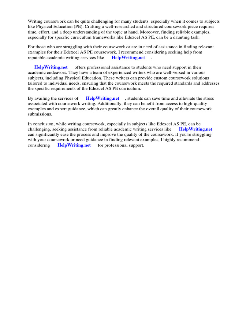 Edexcel As Pe Coursework Examples | PDF | Physical Education