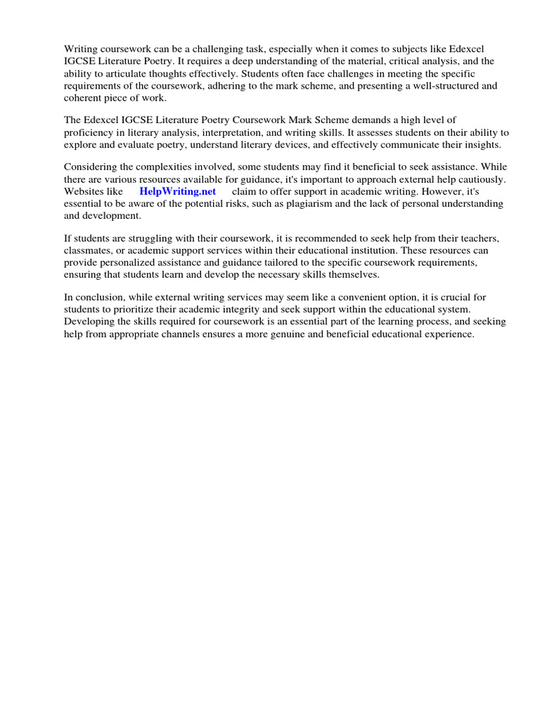 Edexcel IGCSE Poetry Coursework Guide | PDF | Student Assessment And ...
