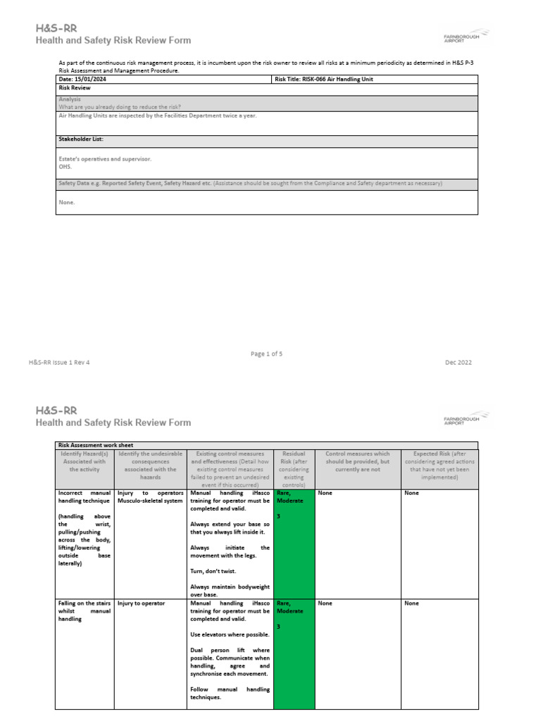 RISK-66 - Air Handling Unit | PDF | Risk | Occupational Safety And Health