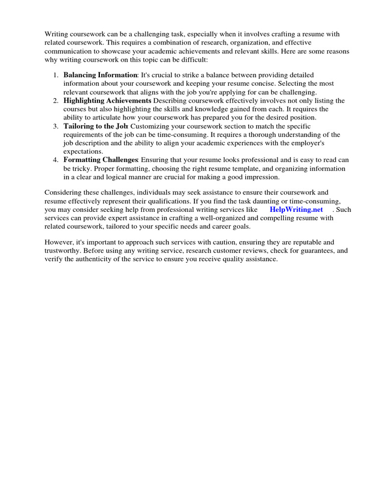 Resume With Related Coursework | Download Free PDF | Résumé | Recruitment