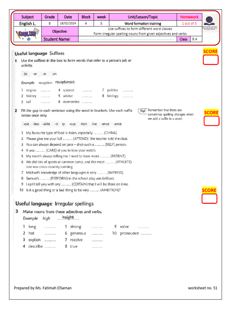 51 53 Homework Word Formation Training Exam Practice | PDF