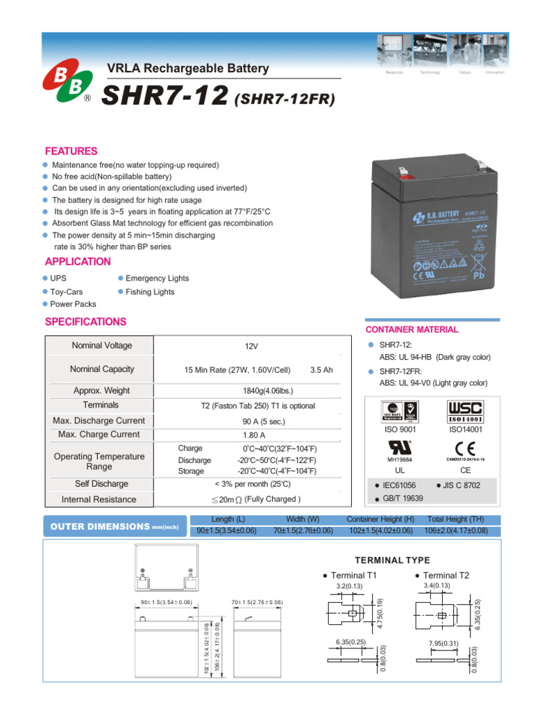 SHR7 12 T2 | PDF | Rechargeable Battery | Physical Quantities