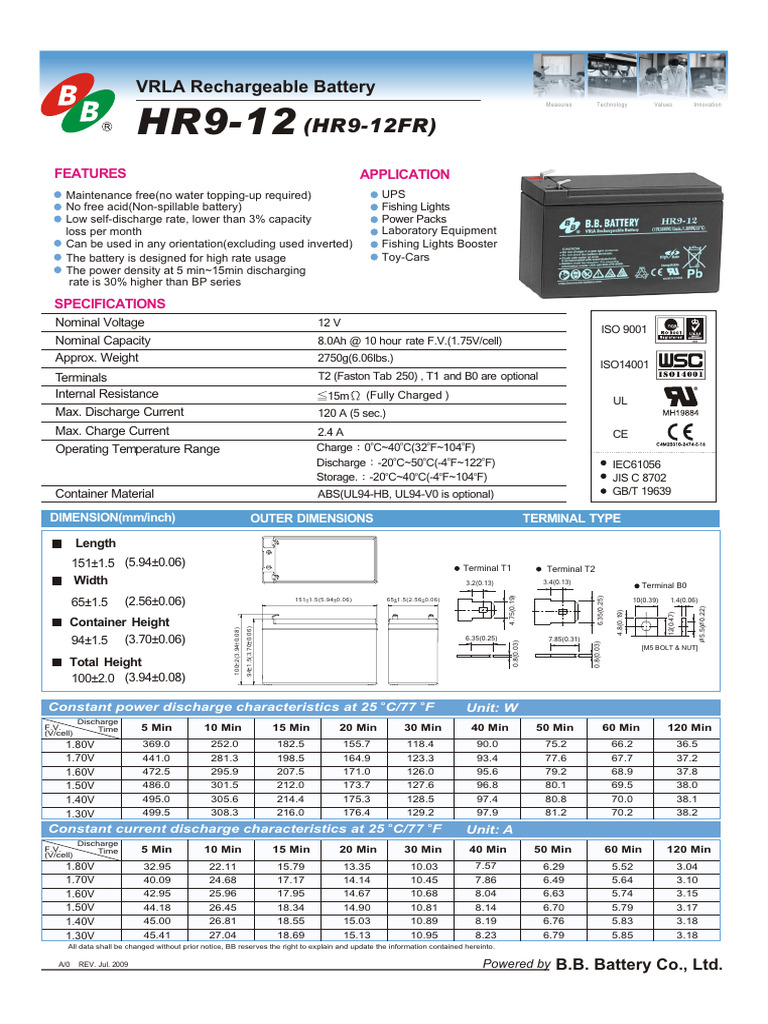 HR9 12 | PDF | Rechargeable Battery | Electricity