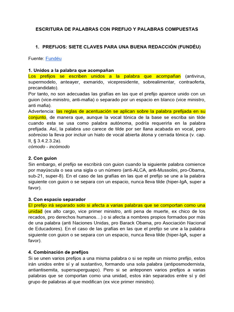 Guía de Prefijos y Palabras Compuestas | PDF | Adjetivo | Palabra