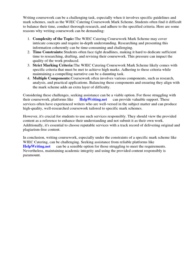Wjec Catering Coursework Mark Scheme | PDF | Facebook | Linked In